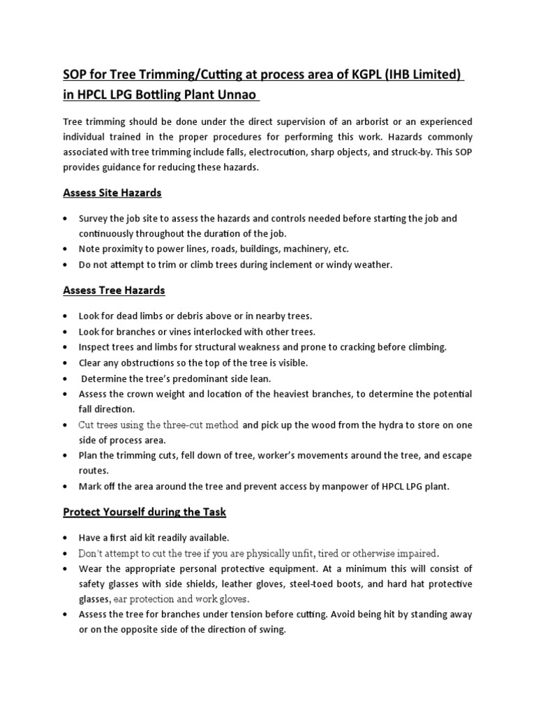 Tree Cutting SOP for KGPL Operations | PDF | Manufactured Goods | Equipment