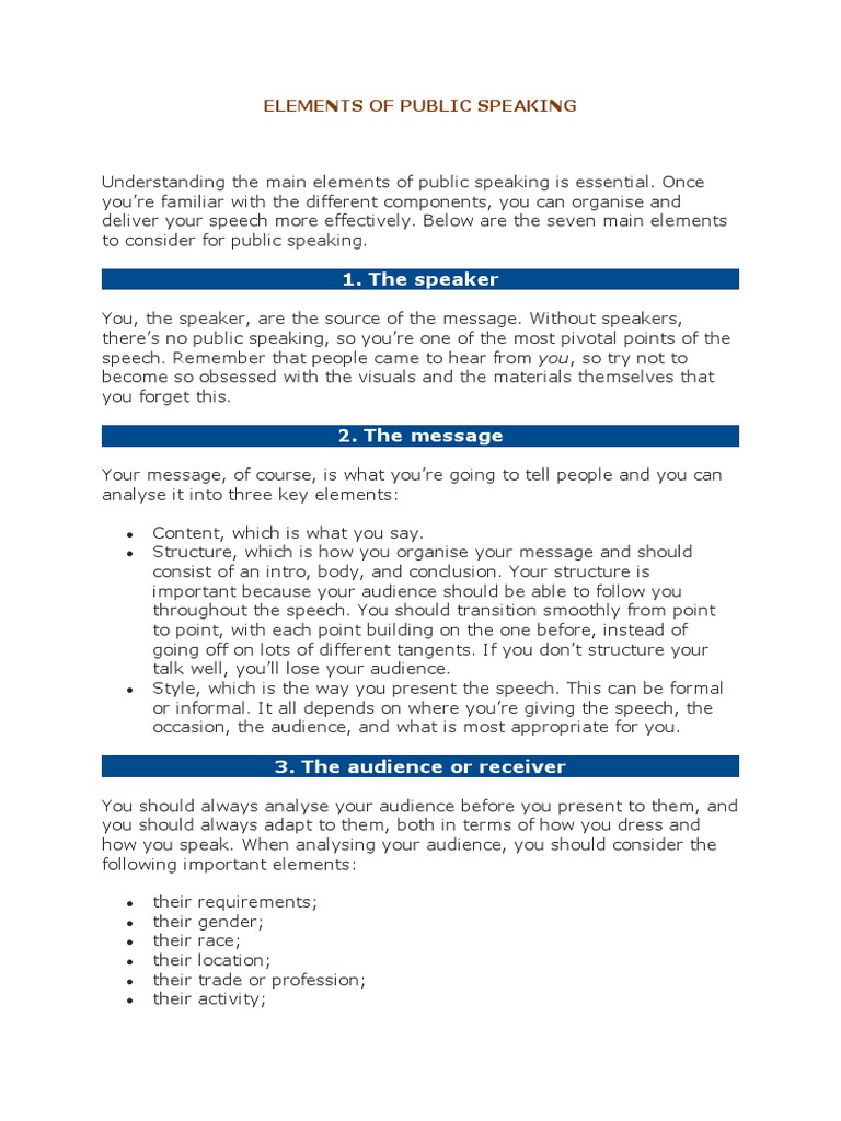 Elements of Public Speaking | PDF | Public Speaking | Nonverbal ...