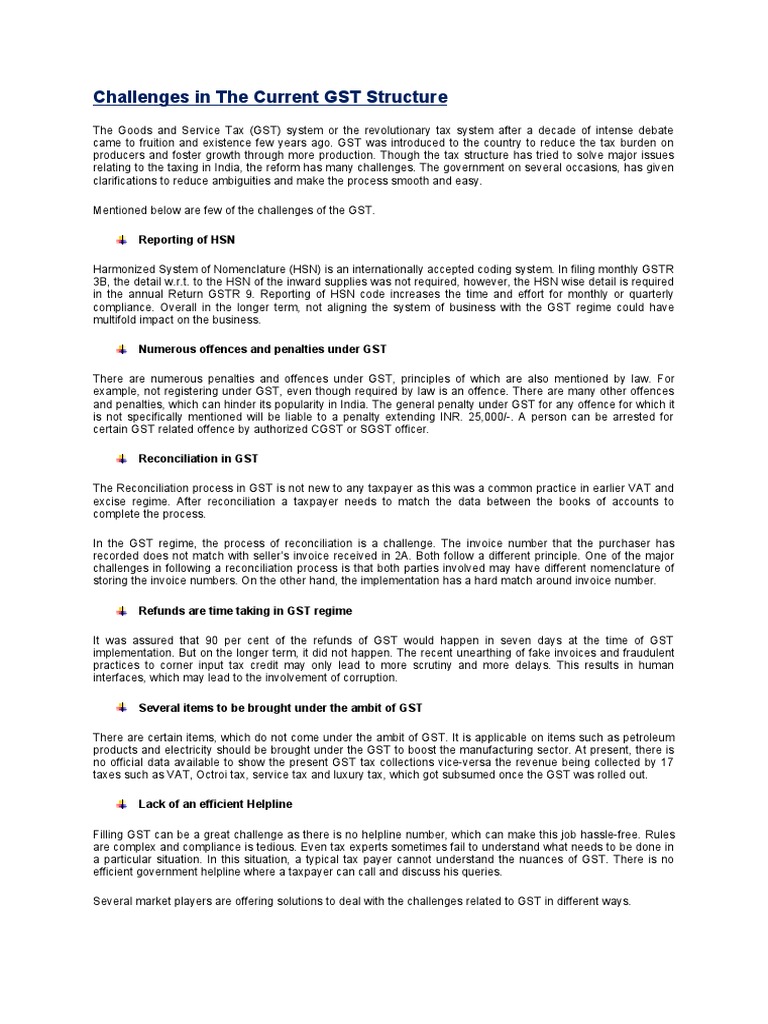 Challenges of GST - Word | PDF | Invoice | Taxes
