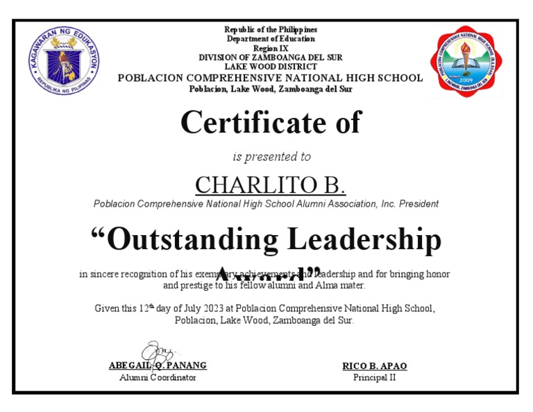 Certificate of Recognition Alumni President | PDF