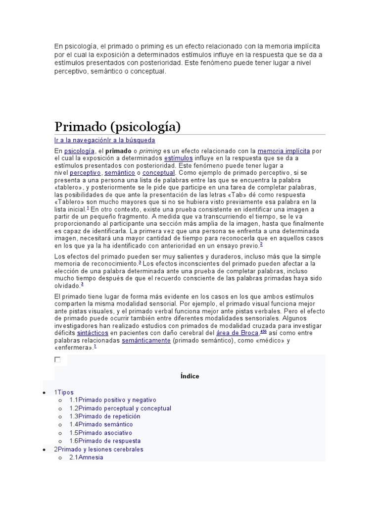 Priming | PDF | Cebado (psicología) | Neuropsicología