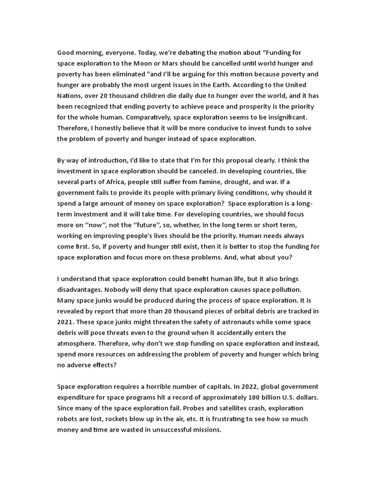 Debate Script . | PDF | Space Debris | Space Exploration