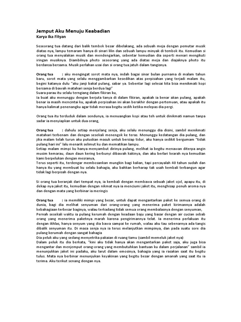 Naskah Teater Monolog Jemput Aku Menuju | PDF