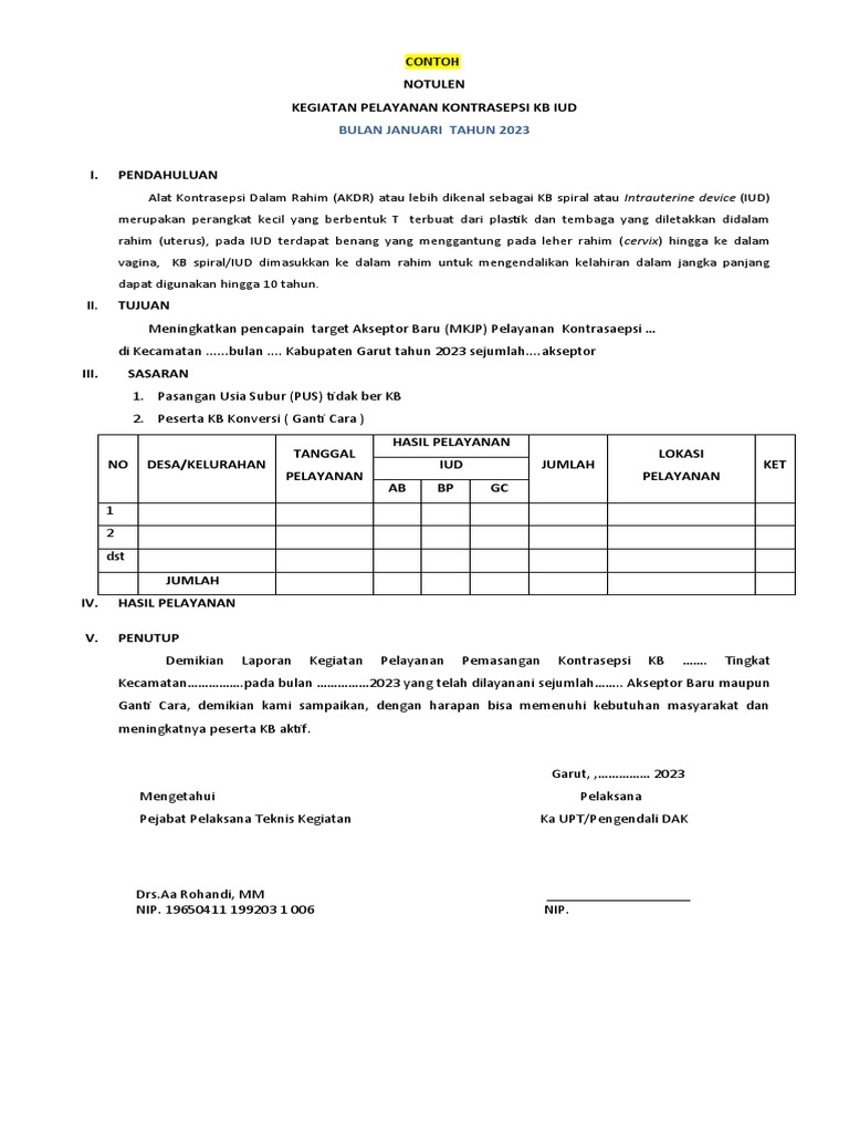 CONTOH SPJ Notulen IUD 2023 | PDF | Sains & Matematika