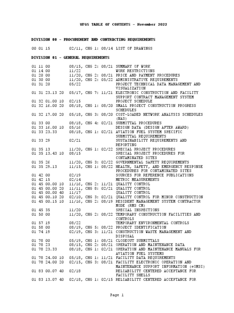 UFGS 目录 | PDF | Air Conditioning | Environmental Remediation