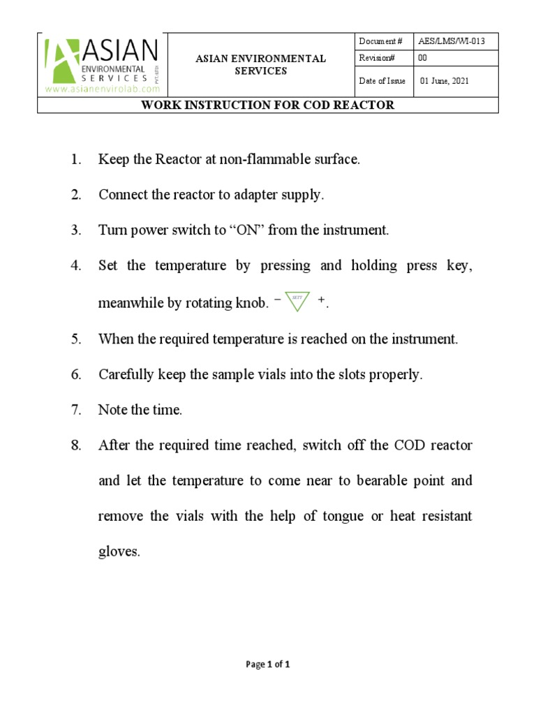 COD Reactor Operation Guide | PDF