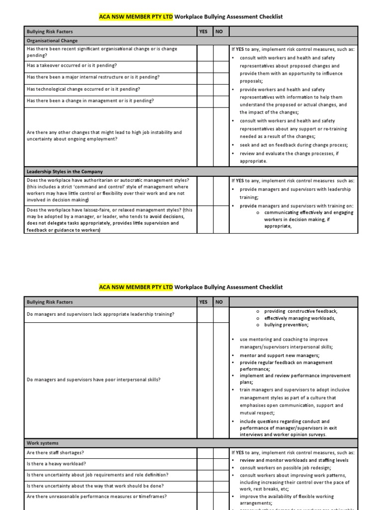 Workplace Bullying Assessment Checklist | PDF | Workplace Bullying | Risk