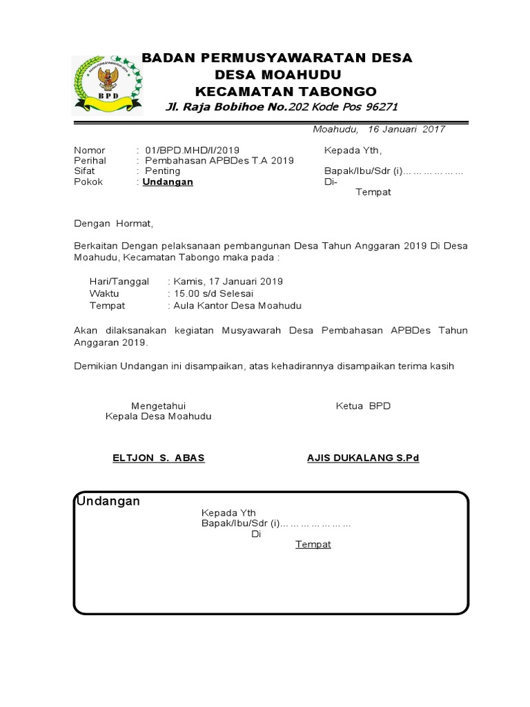 Undangan Pembahasan APBDes | PDF