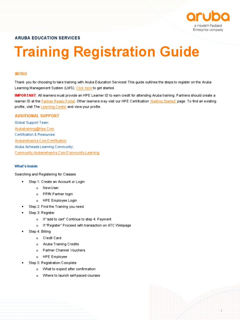 Aruba Training Registration Guide | PDF | Educational Technology | Login