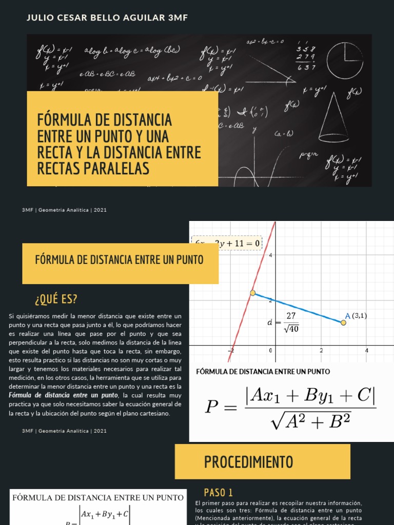 Fórmula de distancia entre un punto y una recta y la distancia entre ...