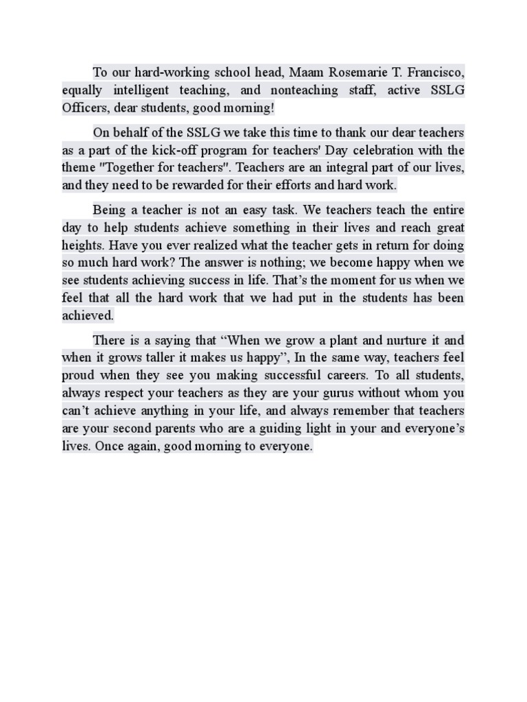 Closing Remarks Teachers' Day | PDF