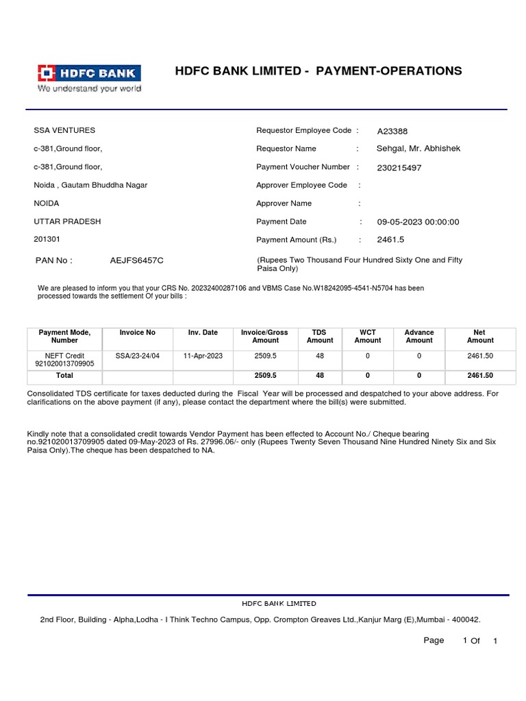 HDFC Bank Limited - Payment-Operations | PDF | Payments | Economies