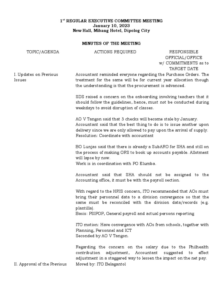 Minutes of 1st Exec Com Meeting 2023 | PDF | Business