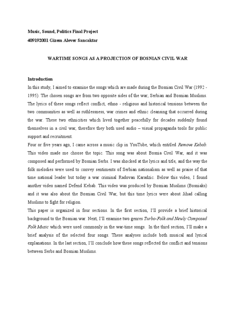 Wartime Songs of the Bosnian Civil War | PDF | Bosnia And Herzegovina