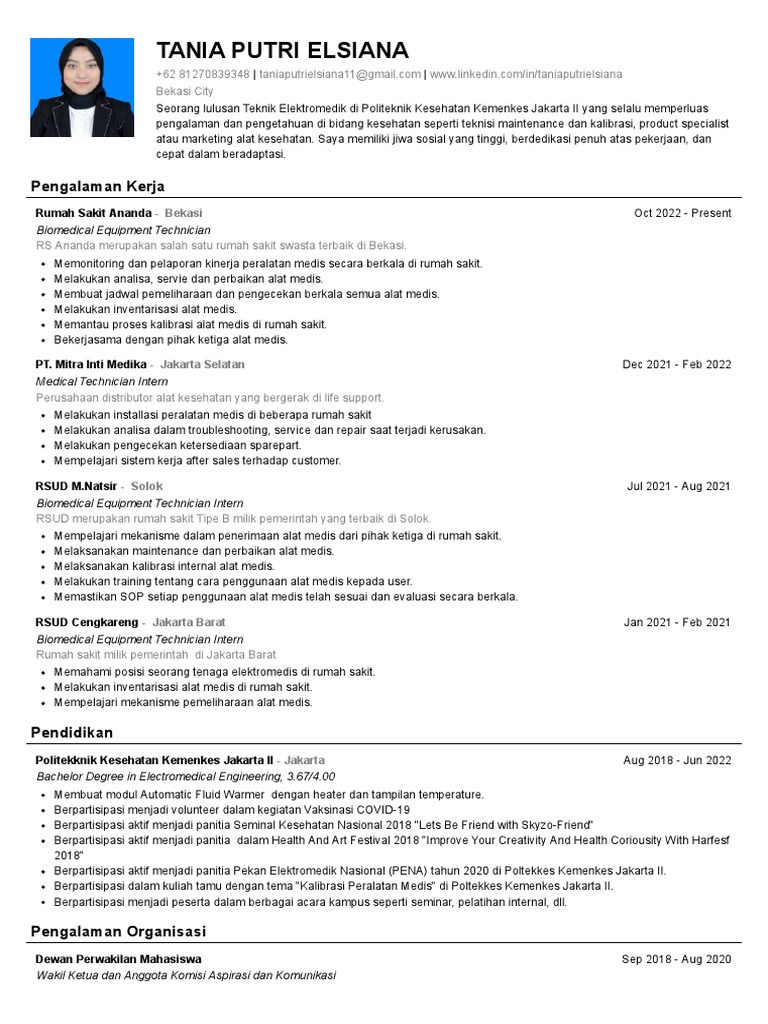 CV - Tania Putri Elsiana. - Tania Putri Elsiana | PDF