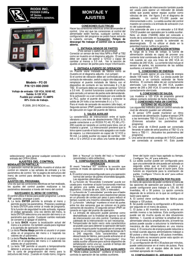 Manual Rodix Feeder Cube FC-200 | PDF | Arranque | Controlador lógico ...