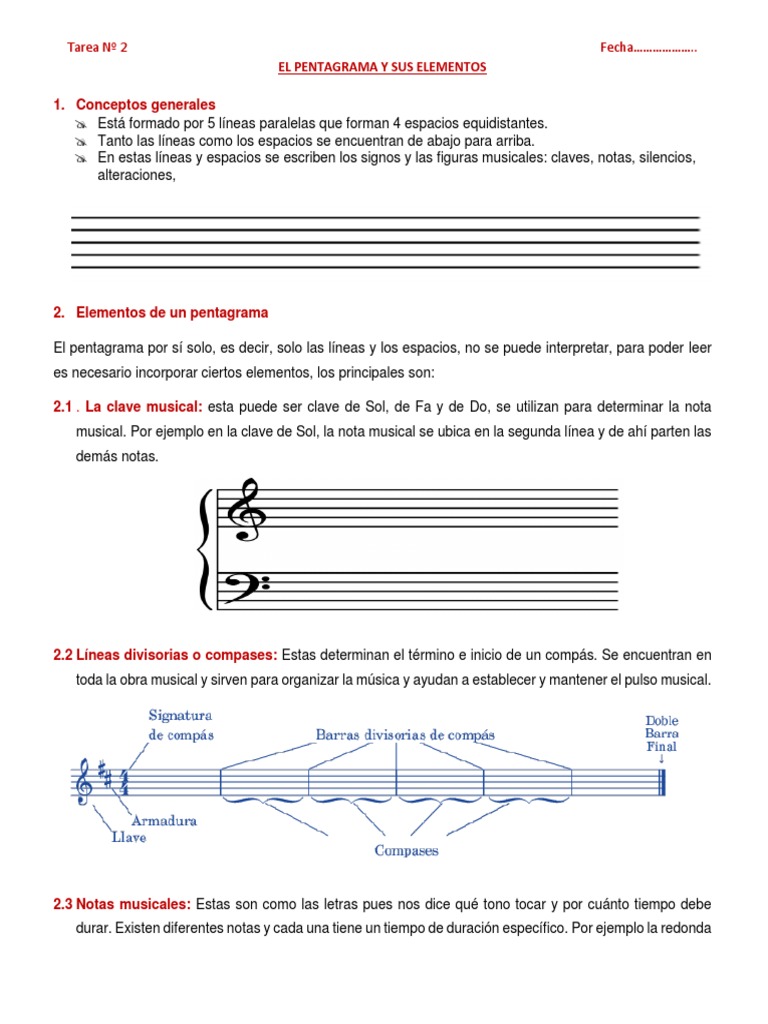 Tarea #2 EL PENTAGRAMA Y SUS ELEMENTOS 6to ABC | PDF | Clave ...