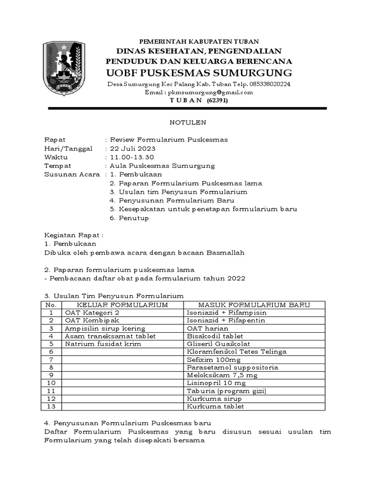 Review Formularium Puskesmas Tuban 2023 | PDF