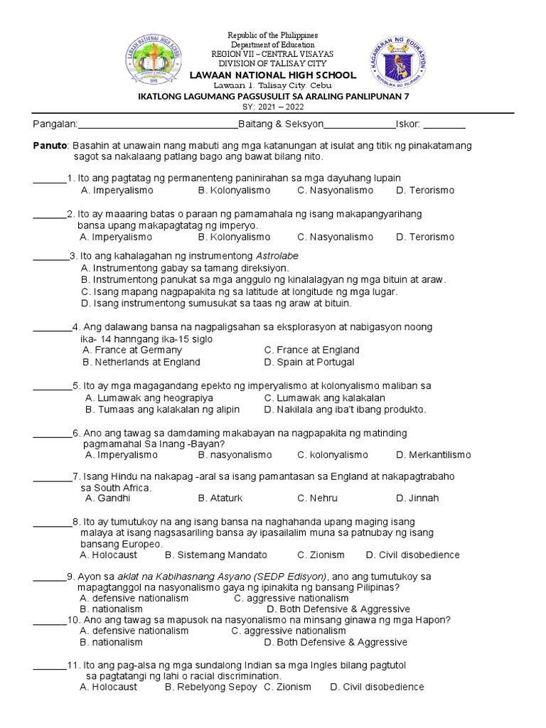 Ap7 3rd QTR Summative Test | PDF