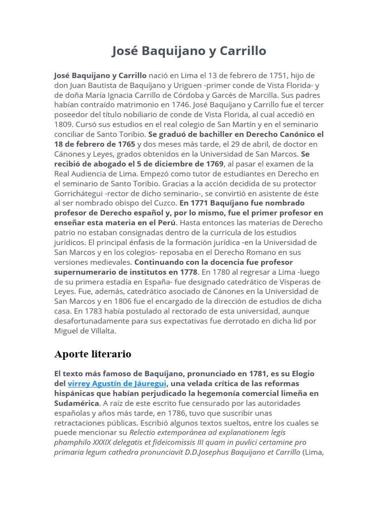 Jose Baquijano y Carrillo | PDF