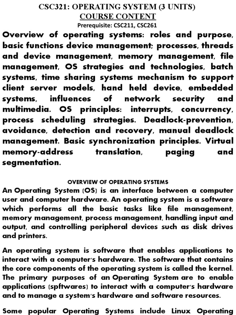 CSC 321 Operating System | PDF | Operating System | Scheduling (Computing)
