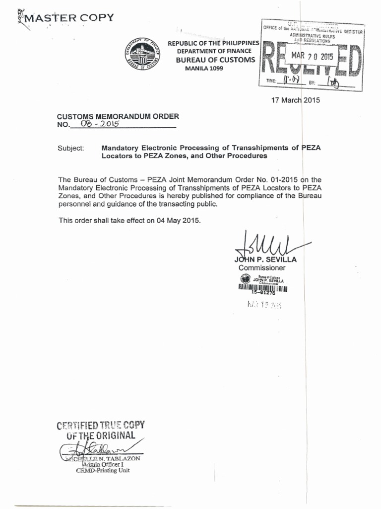 Mandatory E-Processing for PEZA Transshipments | PDF | Cargo | Bonds ...
