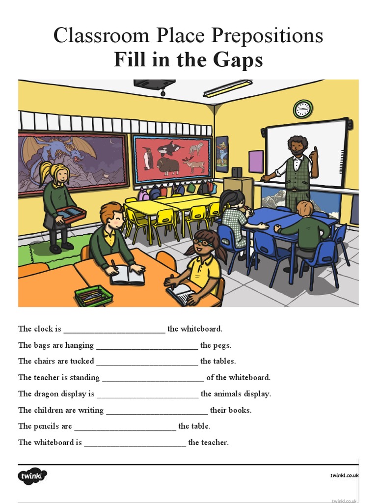 T E 564B Classroom Place Prepositions Fill in The Gaps Editable | PDF