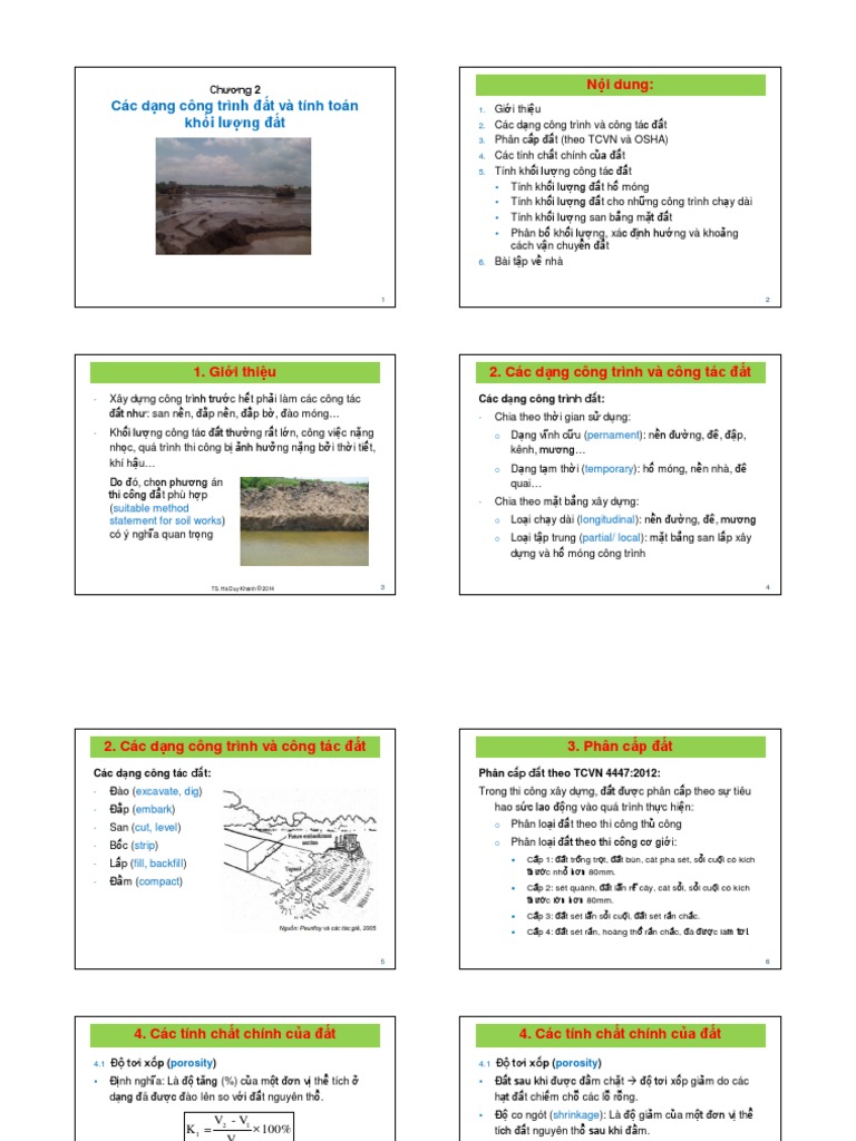 KTTC Chuong 2 - Cac Dang Cong Trinh Dat Va Tinh Toan Khoi Luong Dat | PDF