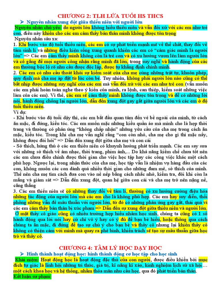 Nội dung thi cuối kì TLH lứa tuổi | PDF