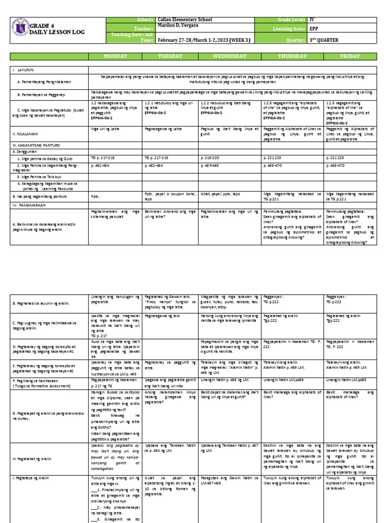 DLL - Epp 4 - Q3 - W3 | PDF