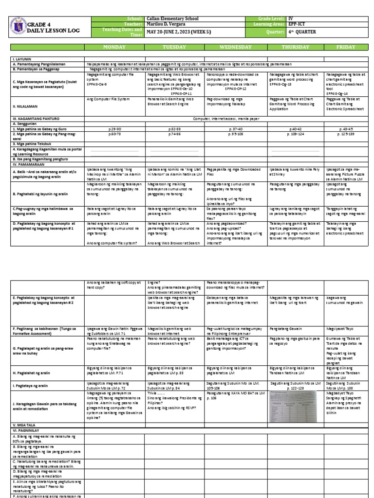 DLL - Epp 4 - Q4 - W5 | PDF