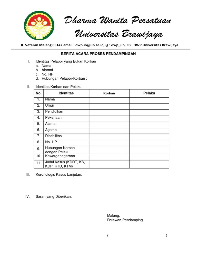 Berita Acara Proses Pendampingan DWP UB | PDF