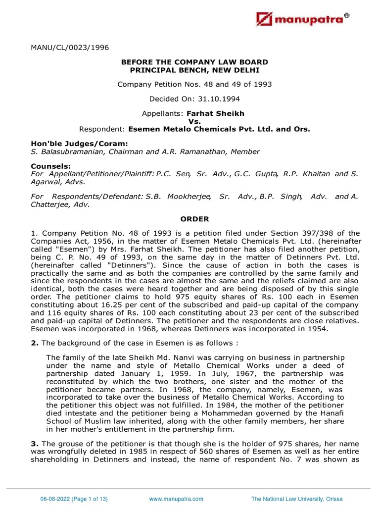 Farhat Sheikh Vs Esemen Metalo Chemicals PVT LTD y960023COM769375 | PDF ...
