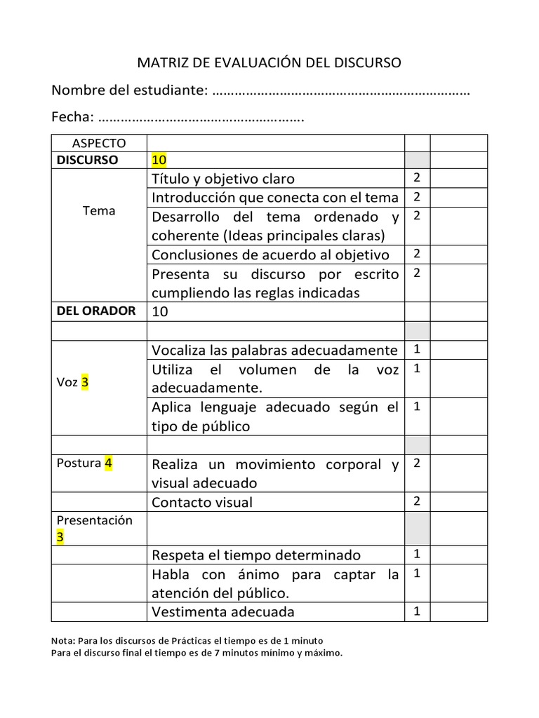 Matriz de Evaluacion Del Discurso | PDF