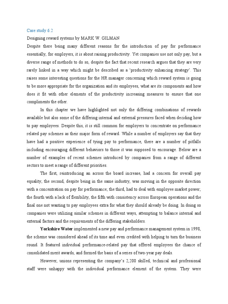 Case Study 6 Designing Reward Systems | PDF | Employment | Performance ...