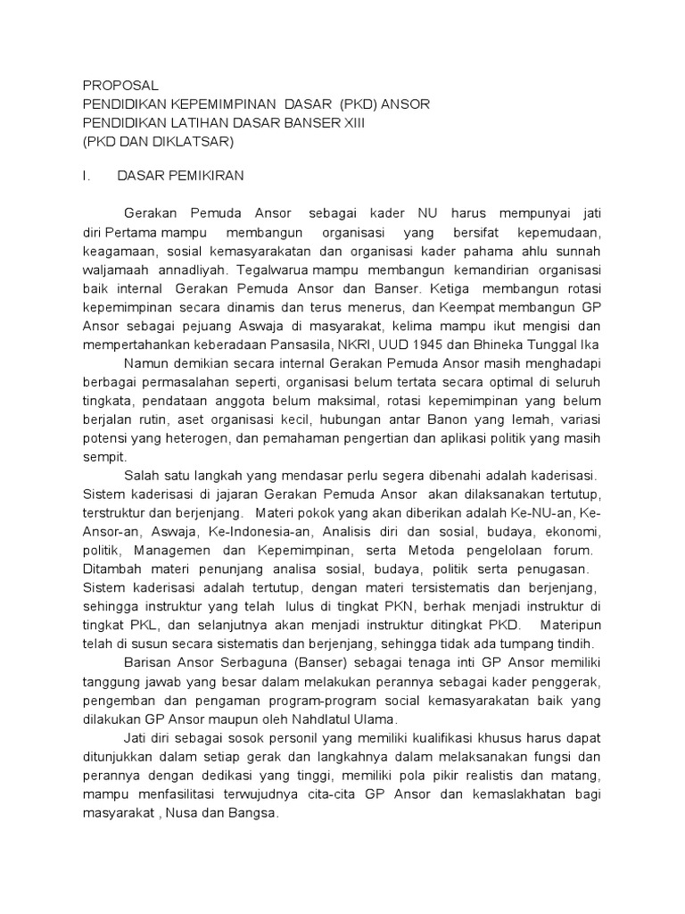PROPOSAL Diklatsar Ansor | PDF