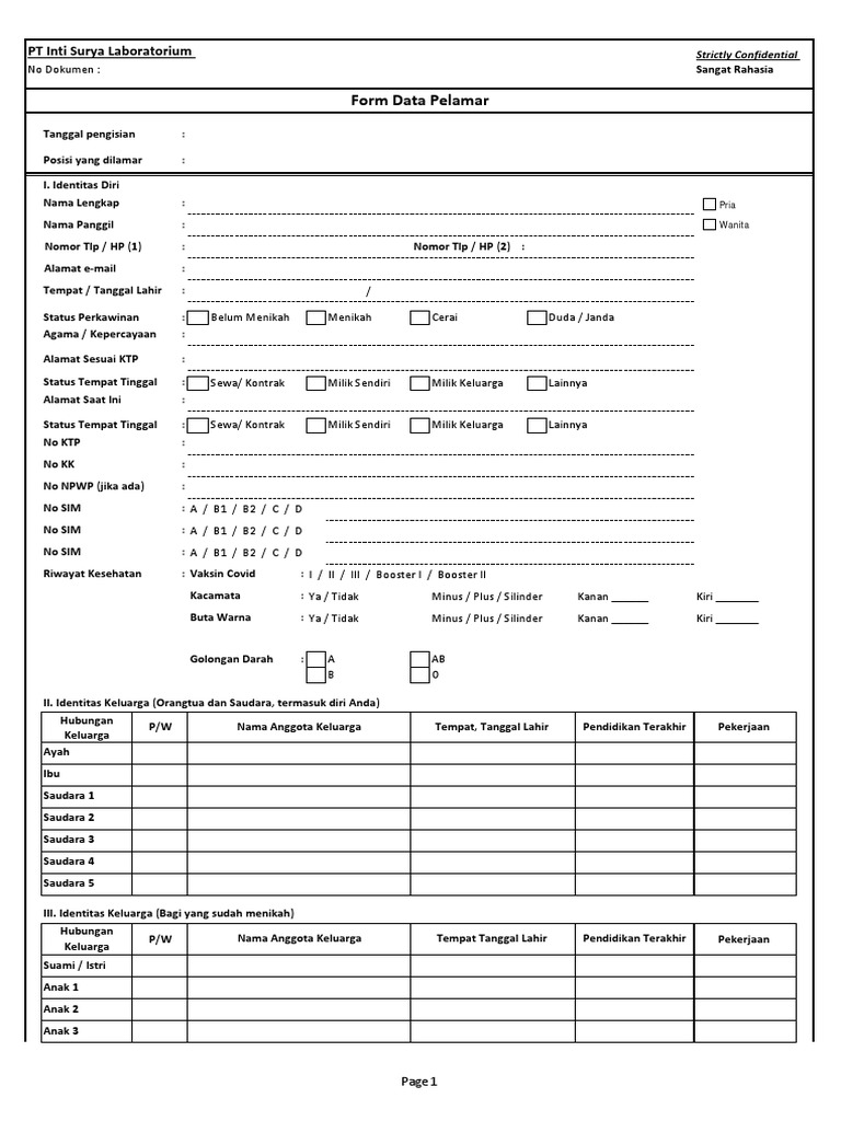 Master Form Data Pelamar | PDF