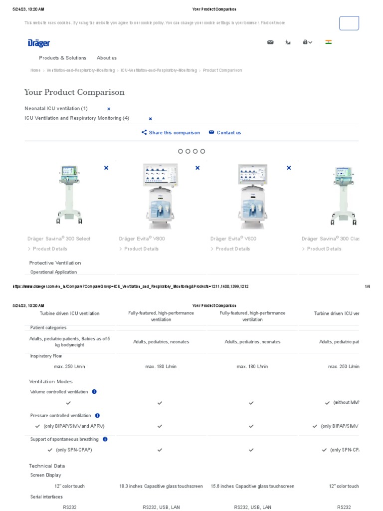 DRAGER Product Comparison | PDF | Health Care | Pulmonology