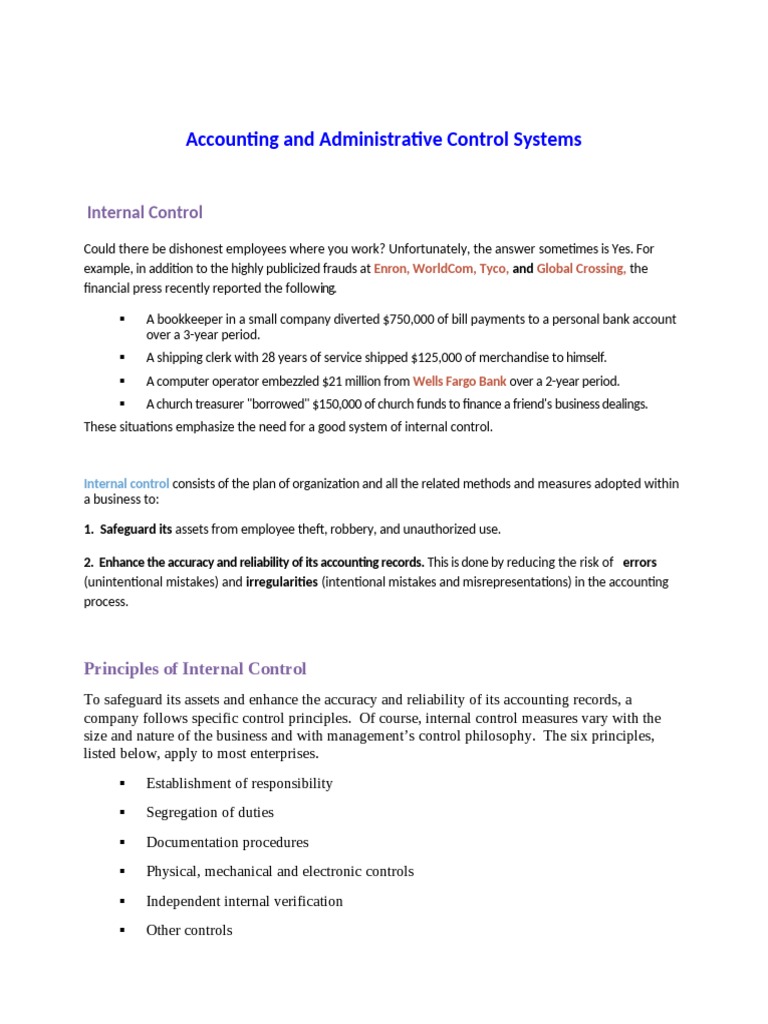 Internal Control Systems Overview | PDF | Audit | Internal Control