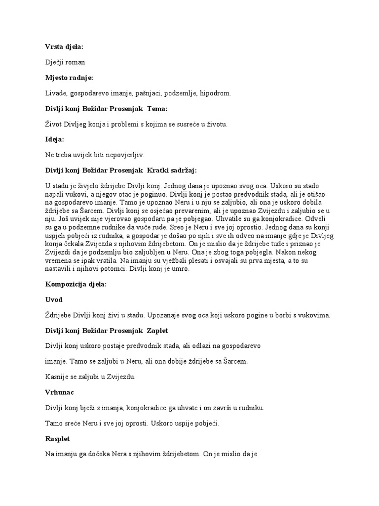 Divlji Konj Lektira | PDF