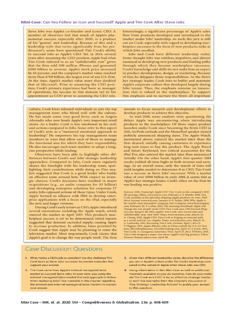 MIni Case Study - Apple and Tim Cooks After Jobs With Suggested Answers ...