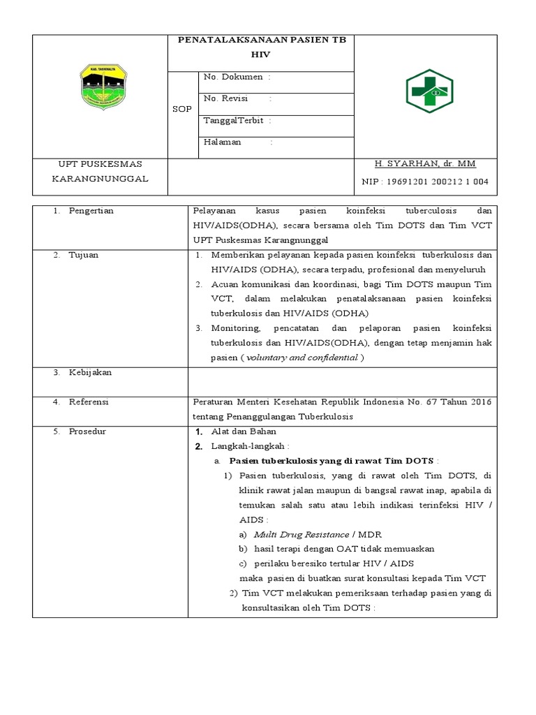 Sop Penatalaksanaan Pasien Tb-Hiv | PDF