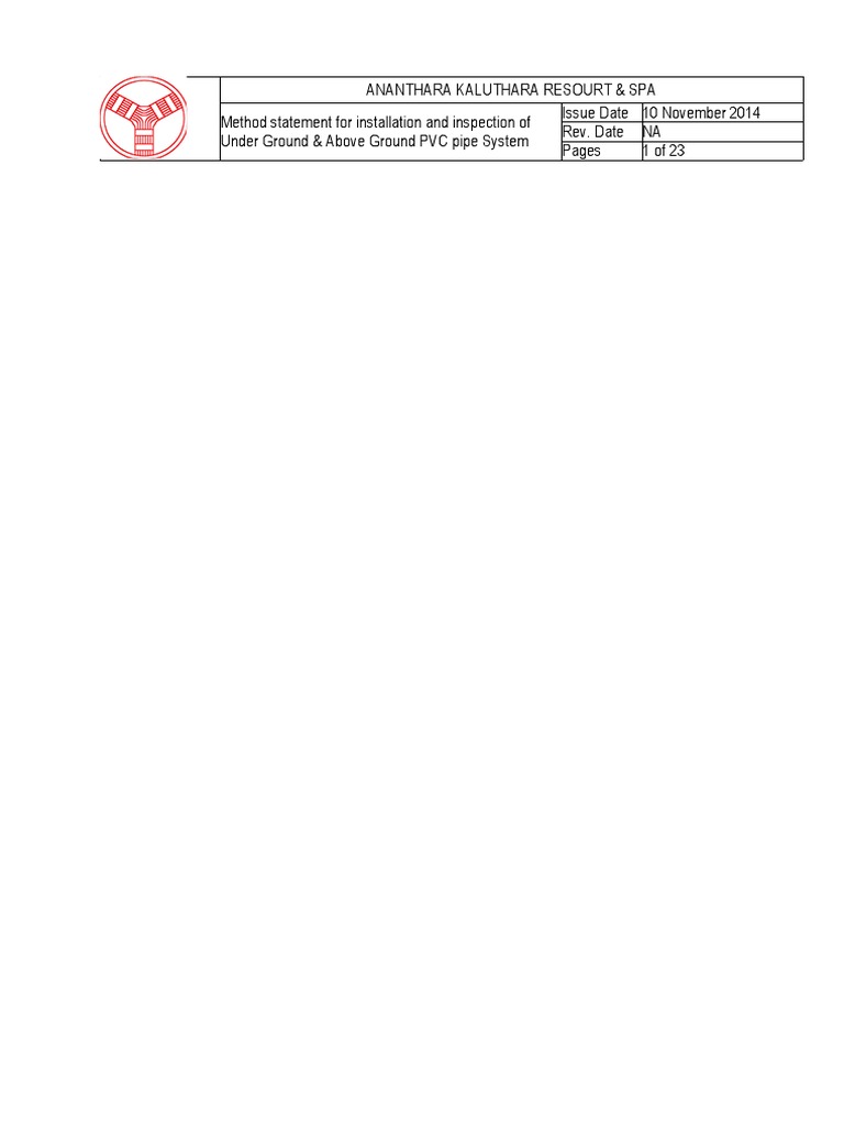 PVC Pipe Installation Method Statement | PDF | Pipe (Fluid Conveyance ...