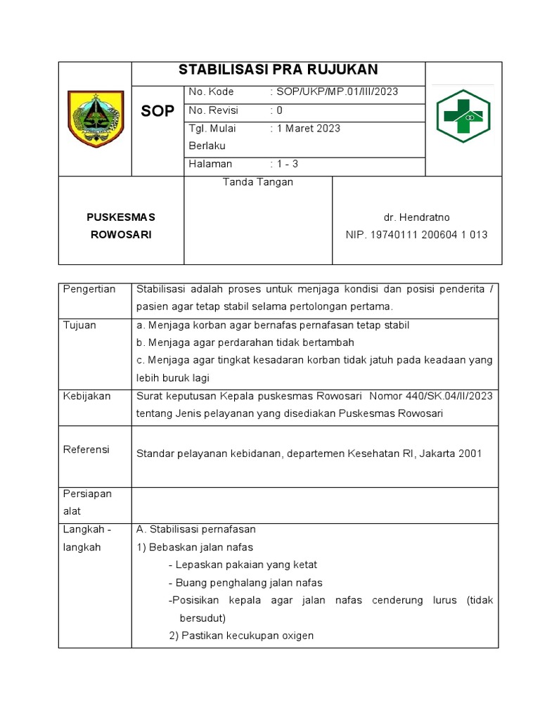 Sop Stabilisasi Pra Rujukan | PDF