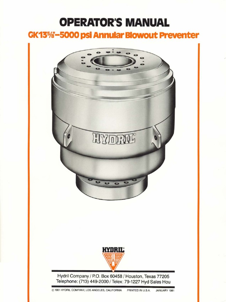 O&M Manuals - Hydril GK 13-5M BOP | PDF