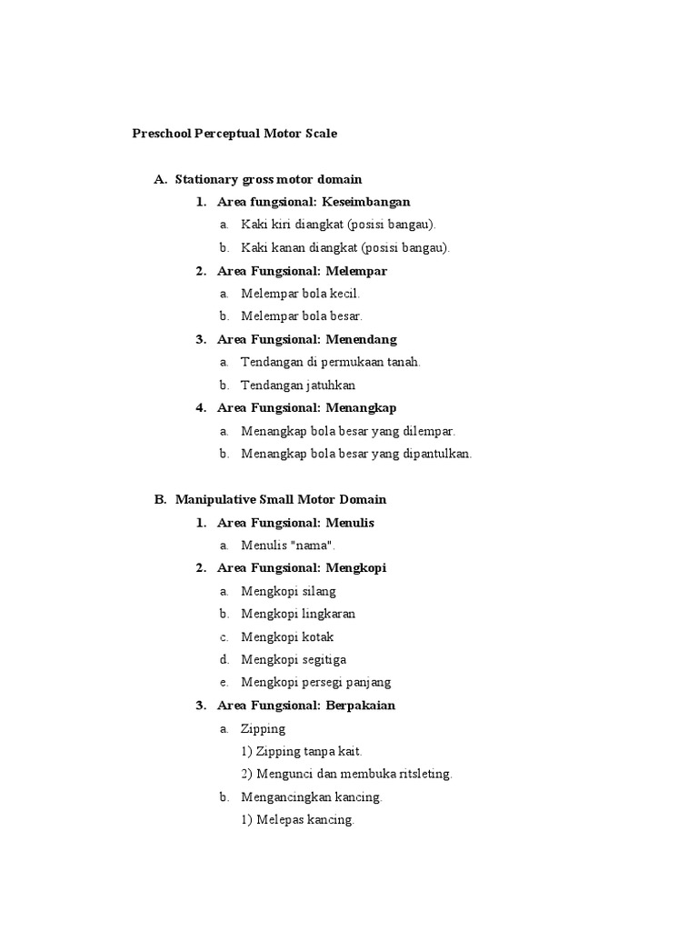 PRE Preschool Perceptual Motor Scale | PDF