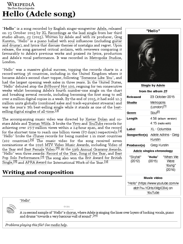 Adele's "Hello": Release & Impact | PDF | Recorded Music | Music Industry