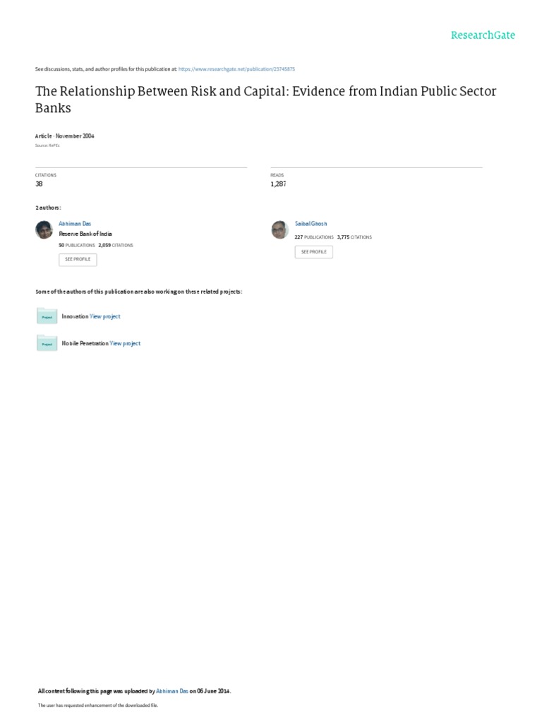 The Relationship Between Risk and Capital Evidence | PDF | Banks ...