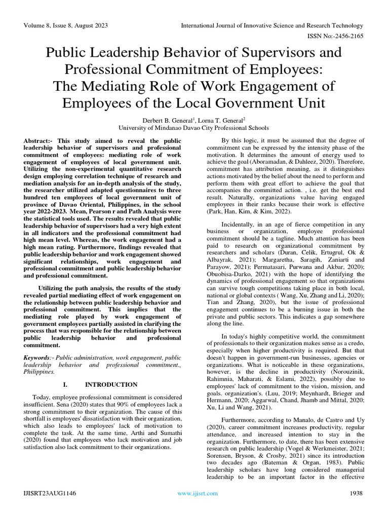 Public Leadership Behavior of Supervisors and Professional Commitment of Employees: The ...