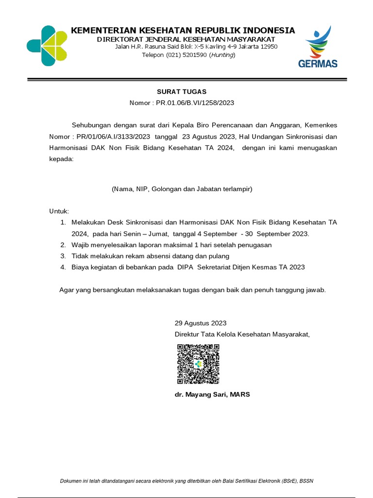 Surat Tugas Desk DAK Non Fisik 2024 | PDF
